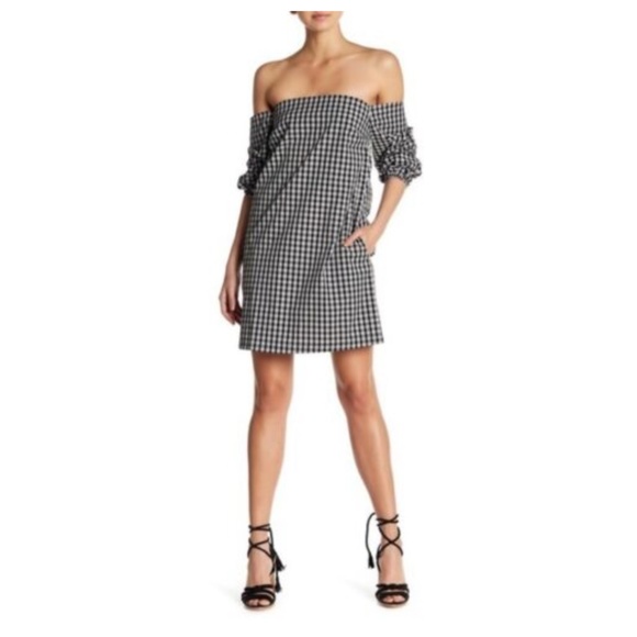 1. State | Dresses | State Plaid Black White Off Shoulder Dress Nwt ...